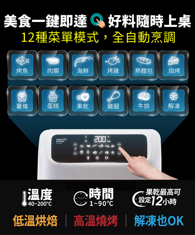 【CookPower 鍋寶】智能健康氣炸烤箱-12L AF-1290W - PChome 24h購物