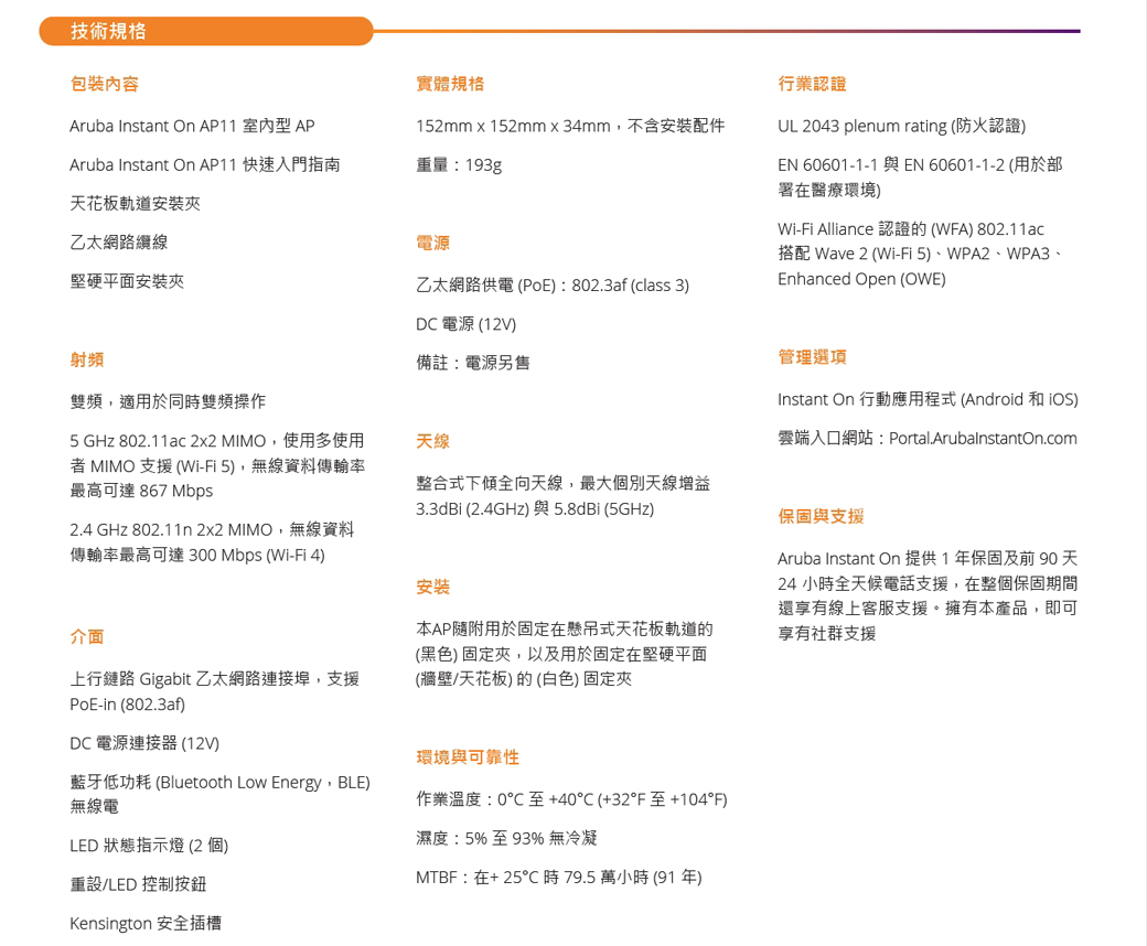 Aruba Instant On 無線基地台 AP11 - PChome 24h購物